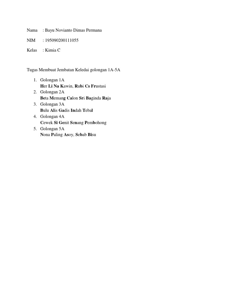 Nama: Bayu Novianto Dimas Permana NIM: 195090200111055 Kelas: Kimia C | PDF