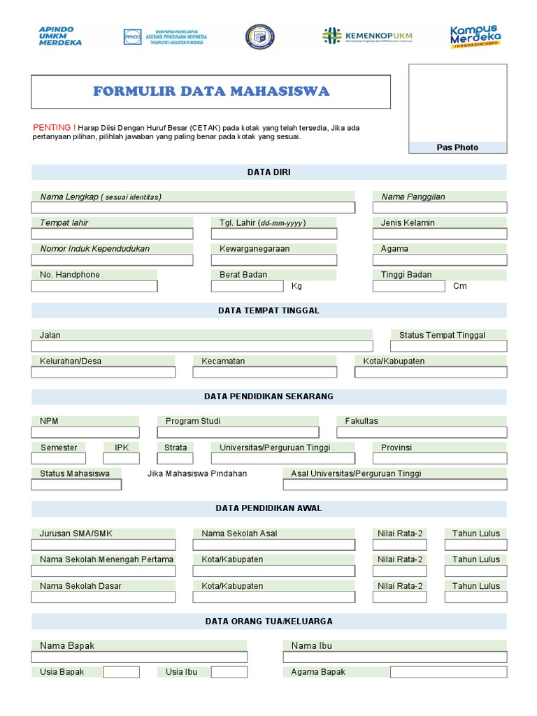 Formulir Biodata Mahasiswa | PDF