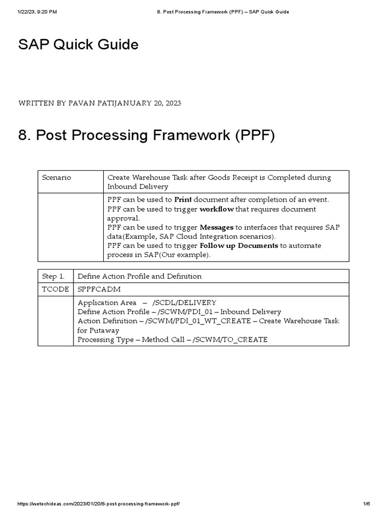 Configuring the Post Processing Framework (PPF) in SAP to Automatically Create Warehouse Tasks ...