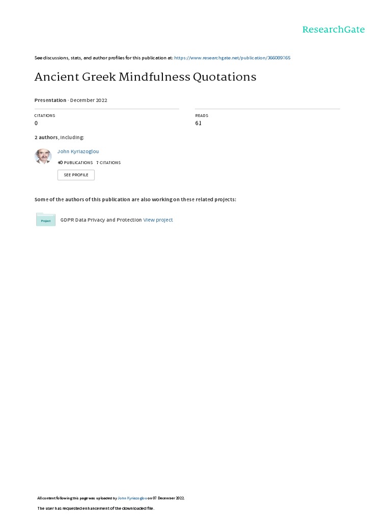Ancient Greek Mindfulness Quotations | PDF | Mindfulness | Happiness