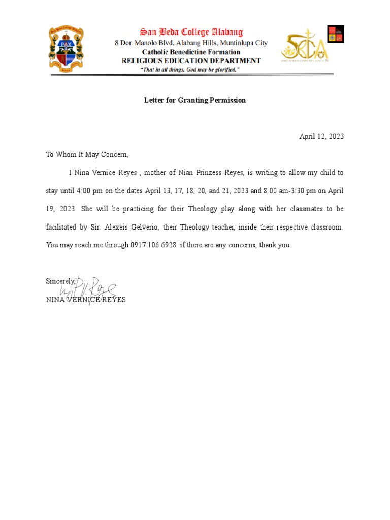 Letter Request For Approval Parents | PDF