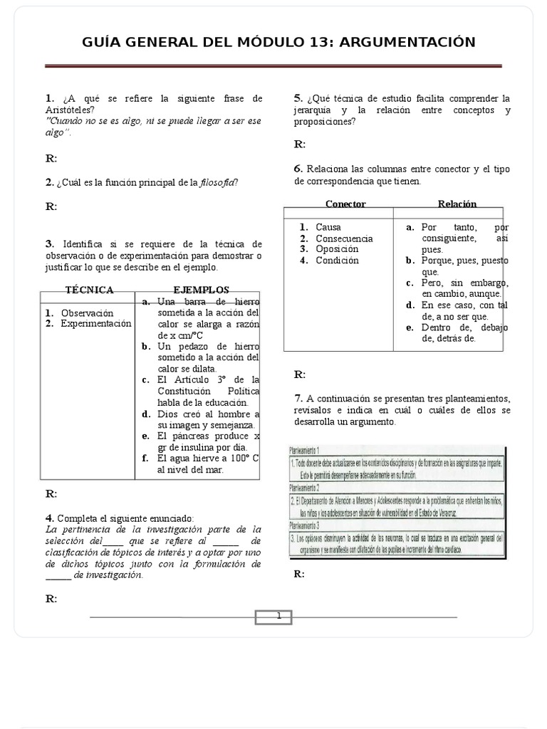 Guia para Contestar Modulo 13 | PDF | Hipótesis | Argumento