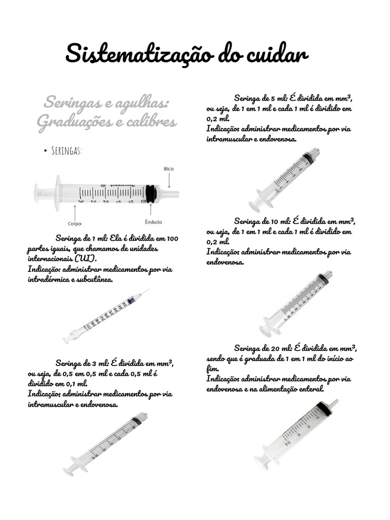 Seringa R Agulhas Graduaçoes e Calibres | PDF | Medicina Clínica ...