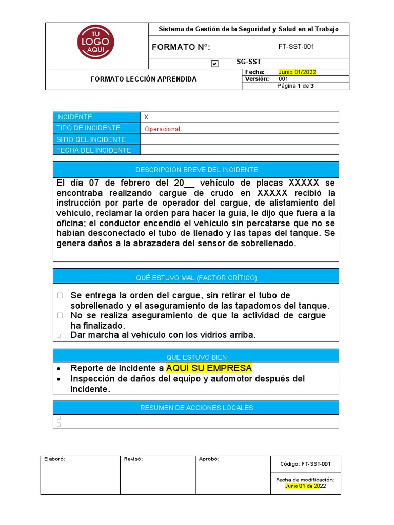 Formato Lección Aprendida | PDF