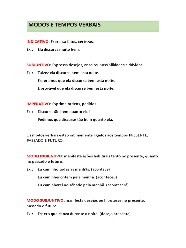 MODOS E TEMPOS VERBAIS | PDF