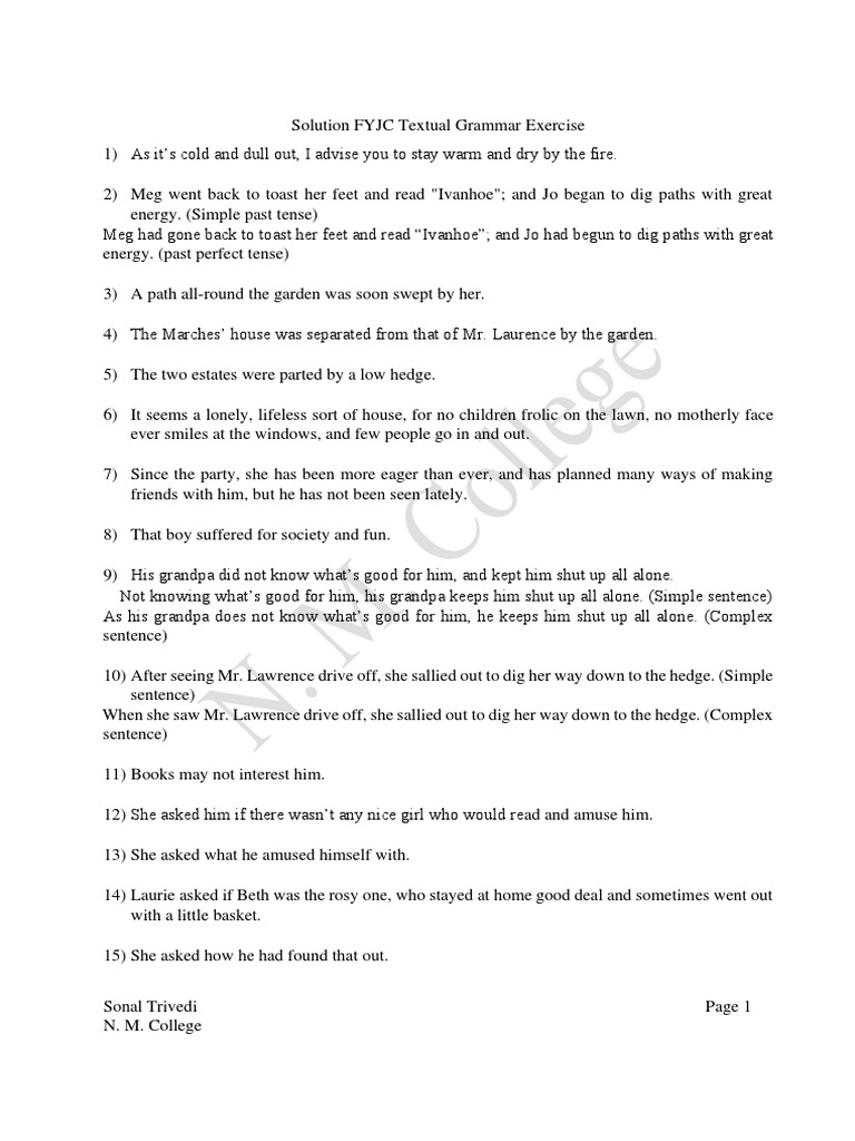 Xi Solution Seen Grammar Exercises Pdf Rice
