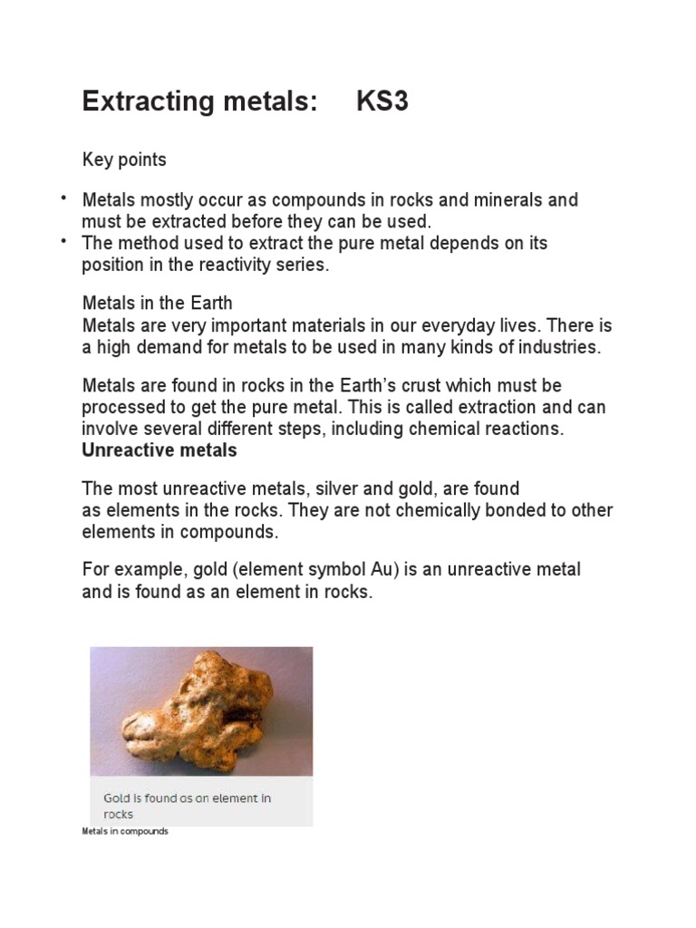 Extracting Metals KS3 | PDF | Oxide | Redox