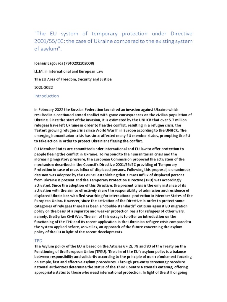 EU Temporary Protection for Ukrainian Refugees | PDF | Refugee ...