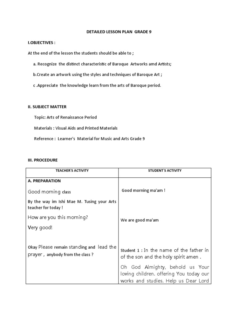 Grade 9 Baroque Art Lesson Plan | PDF | Baroque | Peter Paul Rubens