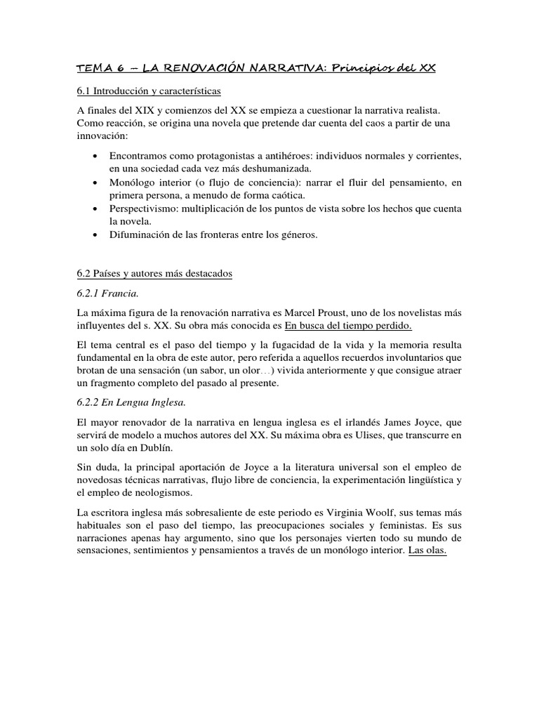 Tema 6 - La Renovación Narrativa: Principios Del XX: 6.2.1 Francia ...