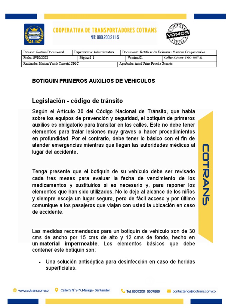 Botiquin Primeros Auxilios de Vehiculos | PDF | Herida | Primeros auxilios