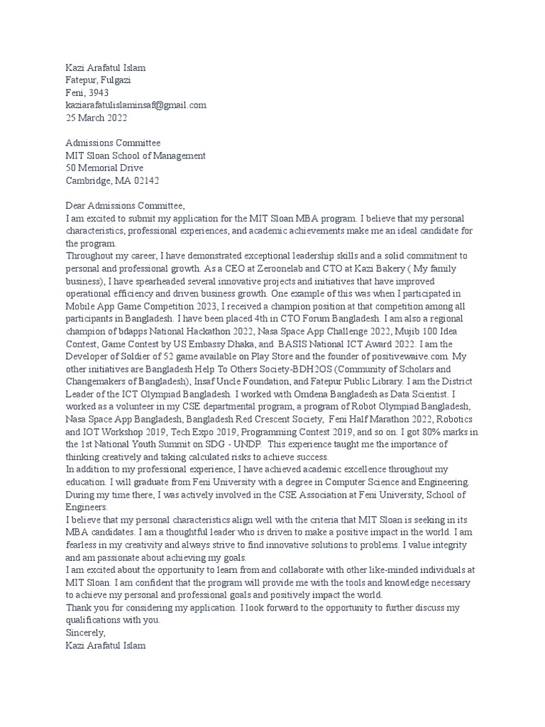 MIT Cover Letter | PDF | Computing