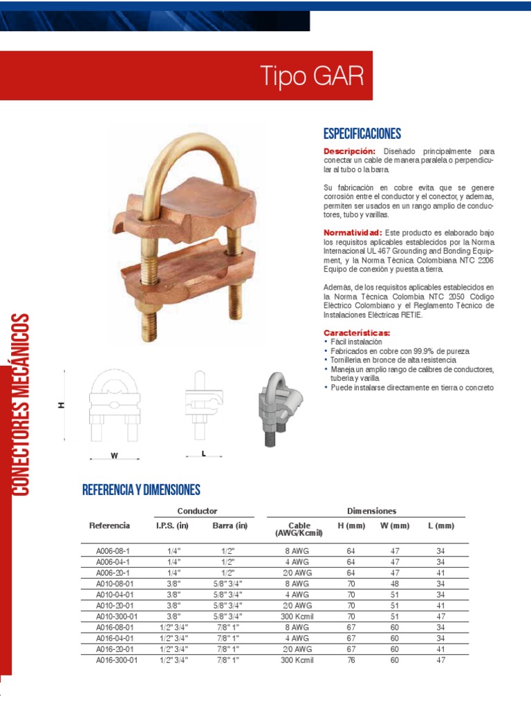Tipo GAR: Especificaciones | PDF | Conductor electrico | Cobre
