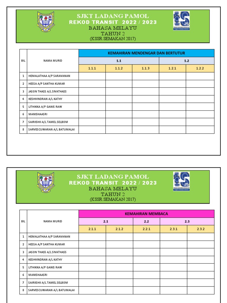 Rekod Transit Bahasa Melayu Tahun 2 | PDF | Seni & Disiplin Bahasa | Kajian Bahasa Asing