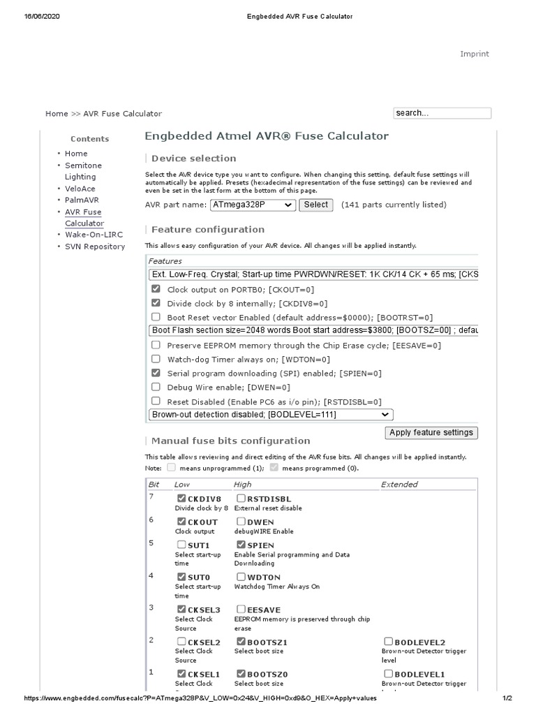 Engbedded AVR Fuse Calculator | PDF | Booting | Computer Engineering