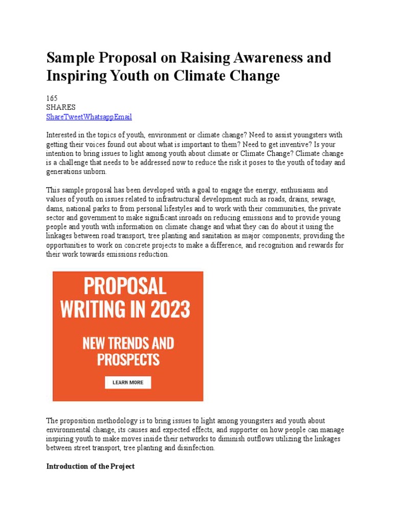 Sample Proposal on Raising Awareness and Inspiring Youth on Climate ...