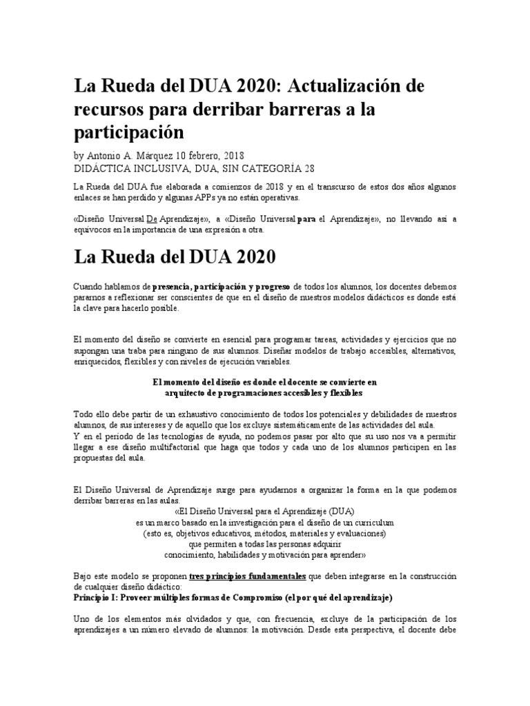 La Rueda Del DUA 2020 | PDF | Aprendizaje | Maestros