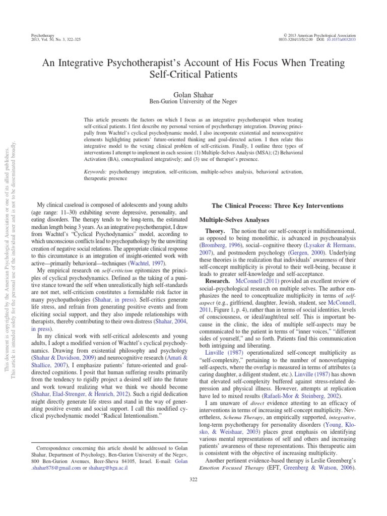 An Integrative Psychotherapist's Account of His Focus When Treating ...