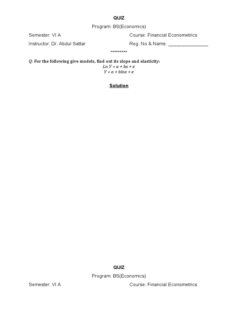 Quiz Financial Econometrics Spring 2023 15032023 010423pm Pdf Coefficient Of Determination