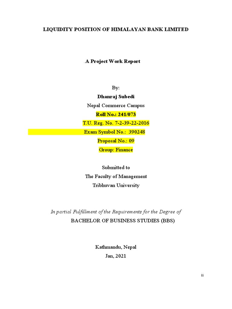 Final Project (Liquidity Position of Himalayan Bank Limited) | Download ...