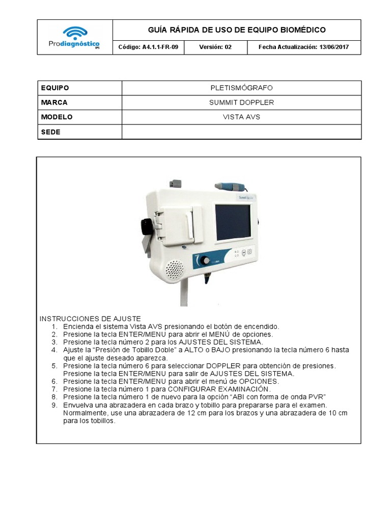 Equipo Marca Modelo Sede: Guía Rápida de Uso de Equipo Biomédico | PDF