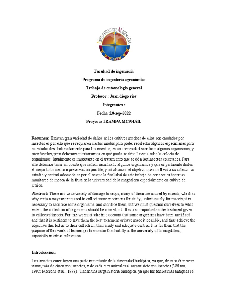 Entomologia General Trampa Mcphail (2) 333 | PDF | Insectos | Alimentos