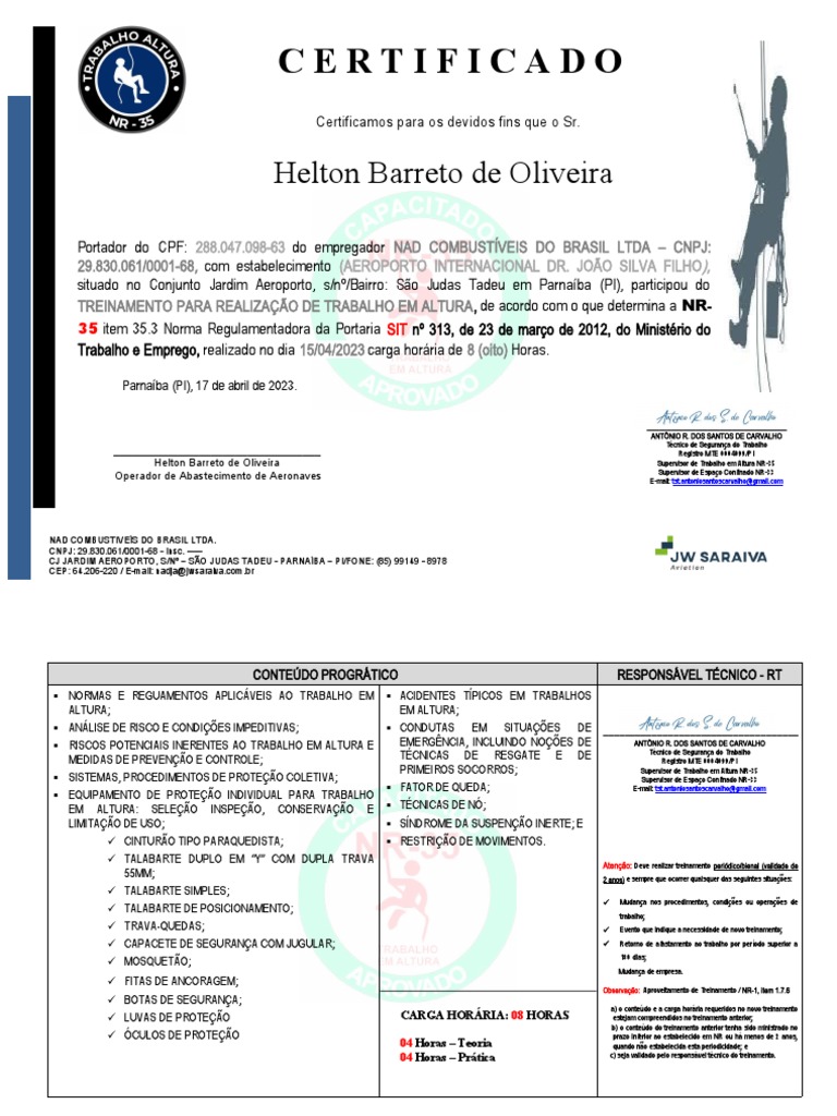 Certificado - Helton JW SARAIVA | PDF
