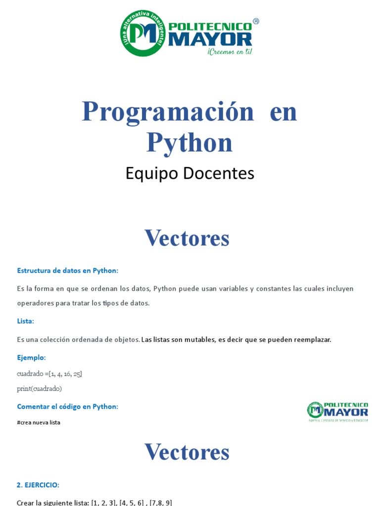 Estructuras de datos en Python: Vectores, Tuplas, Diccionarios y Matrices | PDF | Python ...