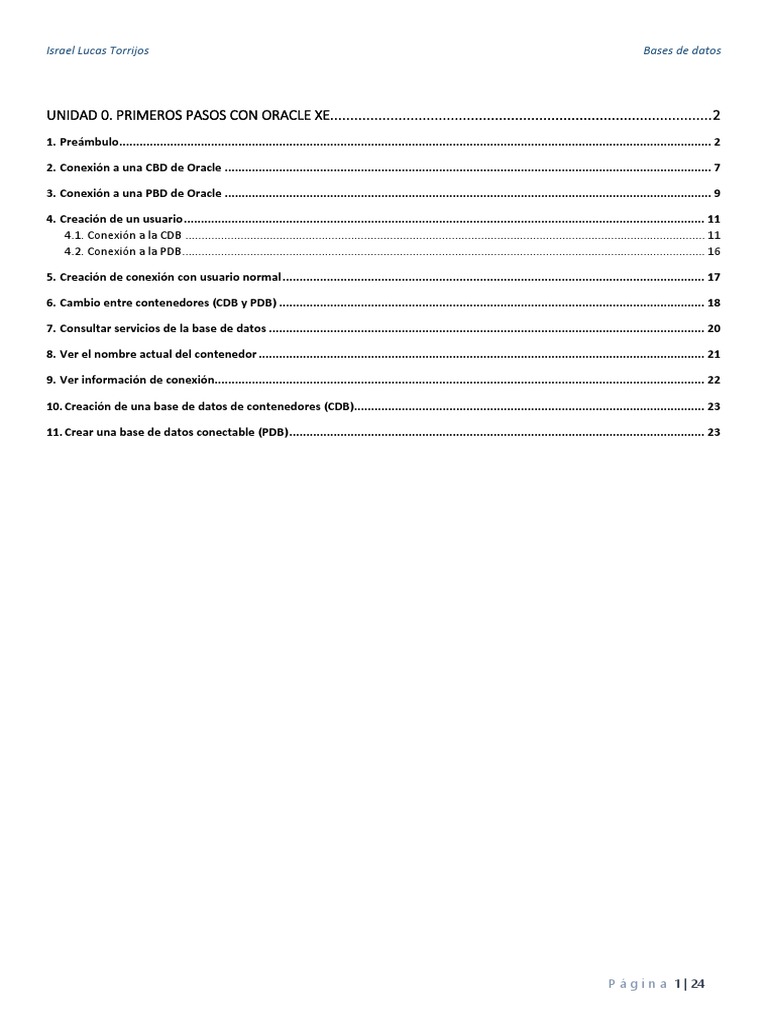 Guía Oracle XE: Conexiones CDB y PDB | PDF | Bases de datos | Contraseña