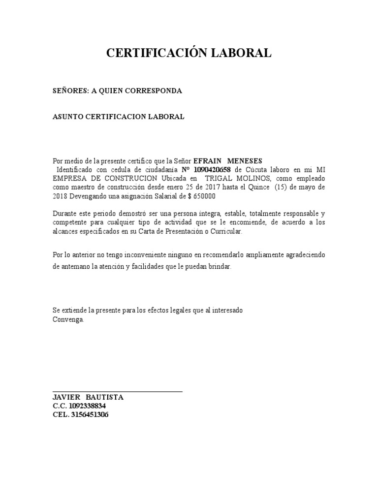 Certificacion Laboral | PDF