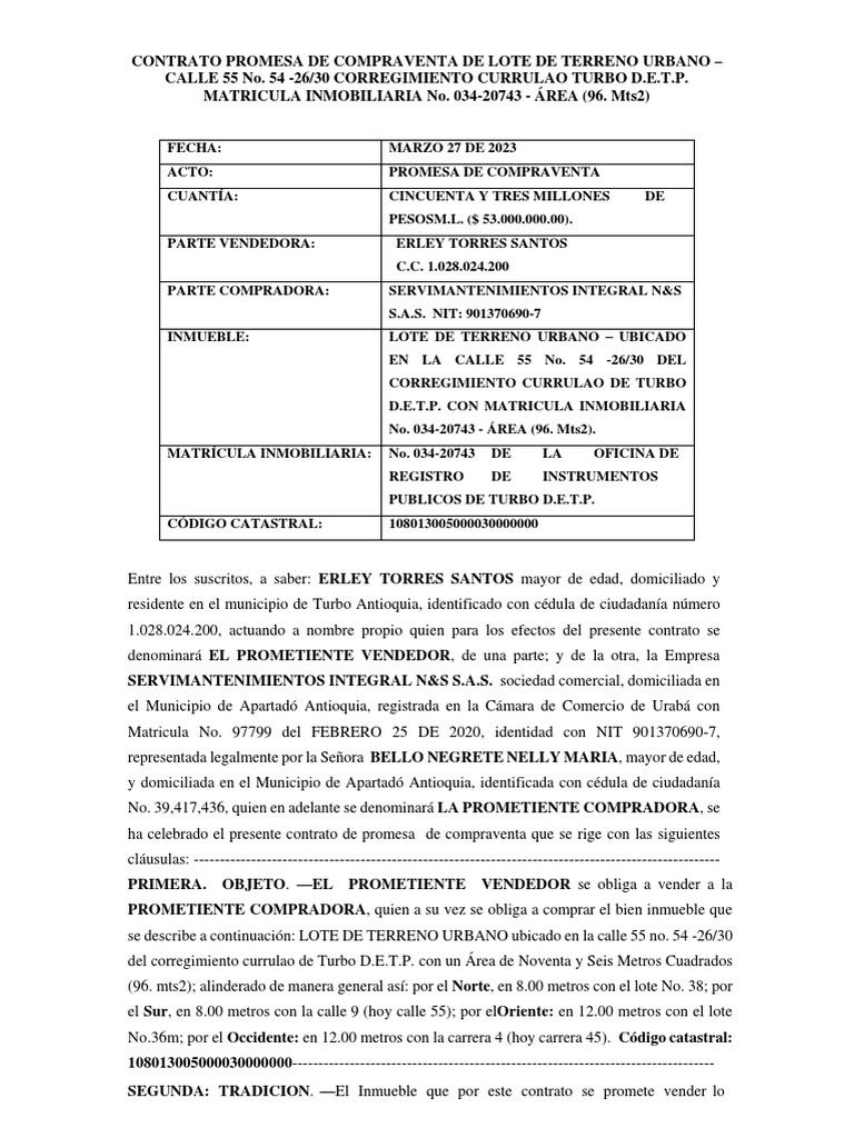Promesa De Compraventa De Lote De Terreno Pdf Ley Común Derecho