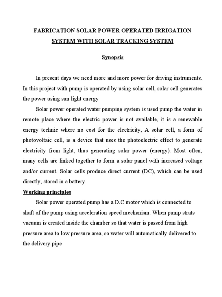 DCP243 Fabrication Solar Power Operated Irrigation System With Solar ...