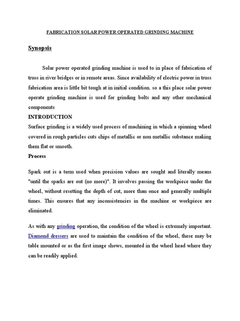 DCP242 Fabrication Solar Power Operated Grinding Machine | PDF