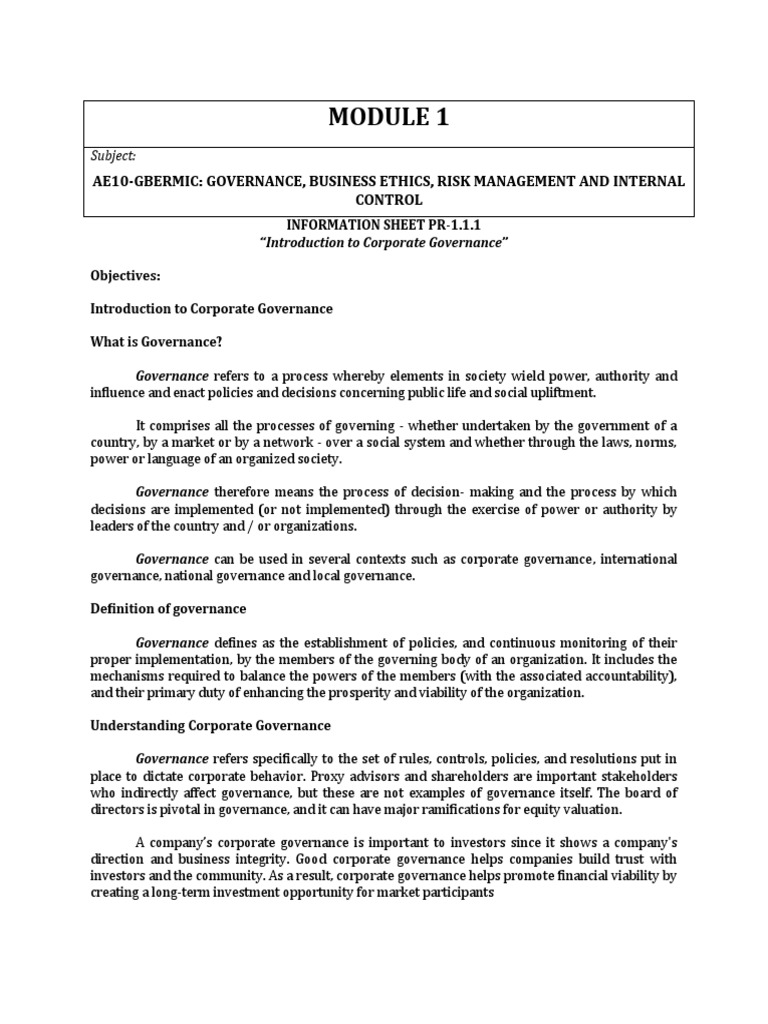 CSC-AE10-GBERMIC-Module 1 | PDF | Corporate Governance | Governance