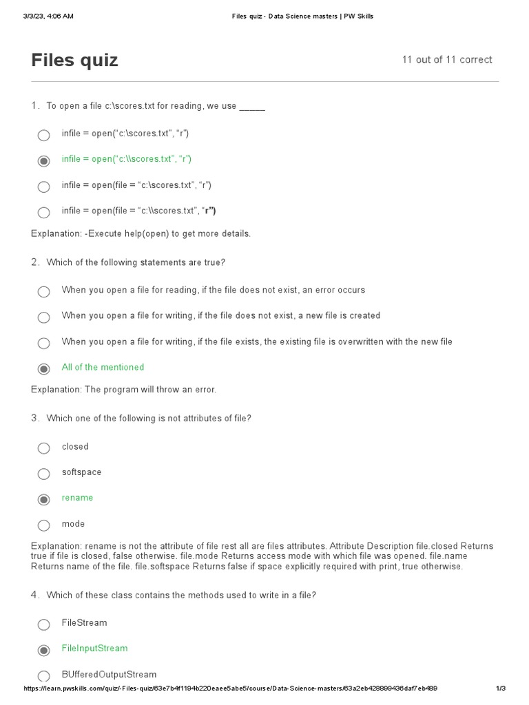 Files Quiz - Data Science Masters - PW Skills | PDF | Python (Programming Language) | Debugging