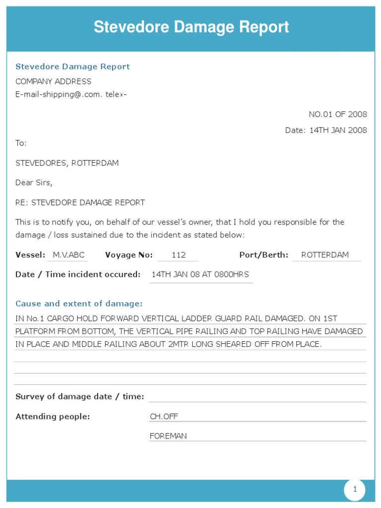 3 1 Stevedore Damage Report | PDF | Stevedore | Shipping