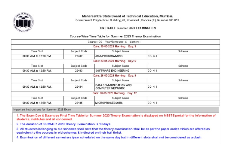 Time Table For Summer 2023 Theory Examination | PDF | Computer Science ... Time Table For Summer 2023 Theory Examination | PDF | Computer Science ...
