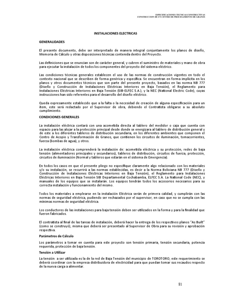 Especificaciones Tecnicas Electricas | PDF | Tubería (transporte de fluidos) | Conductor electrico