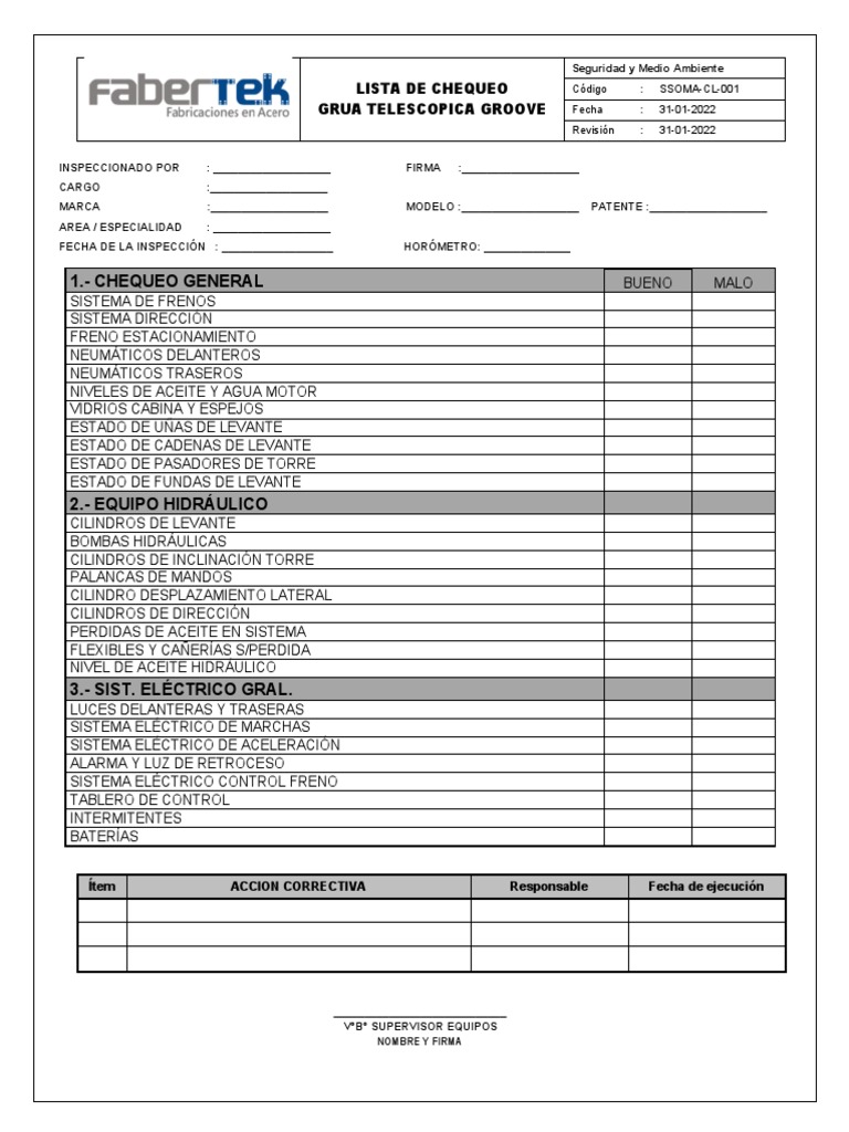 Checklist Grua Telescopica | PDF | Bienes manufacturados | Carros ...