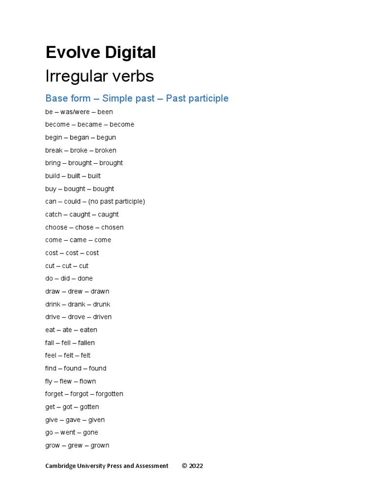 Evolve Digital Level 3 Irregular Verbs List | PDF | Language Arts ...