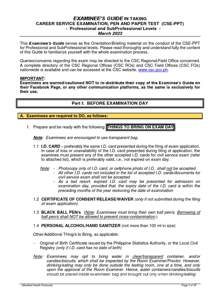 CSE-PPT Examinee's Guide 2023 | PDF | Identity Document