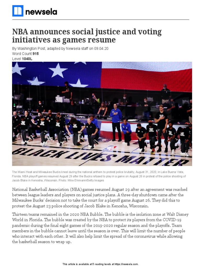 Social Justice Article - NBA - Social Justice and Voting Initiatives | PDF