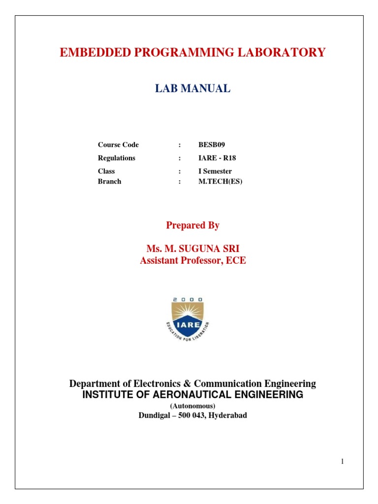 Iare Mtech Eslab Manual | PDF | Embedded System | Microcontroller