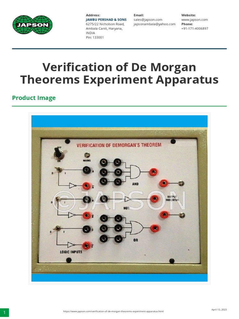 De Morgan Theorems Lab Kit | PDF