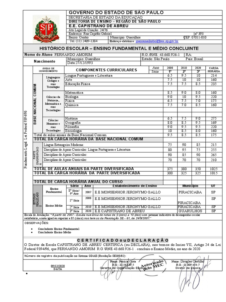 Comprovante de Escolaridade | PDF | Science