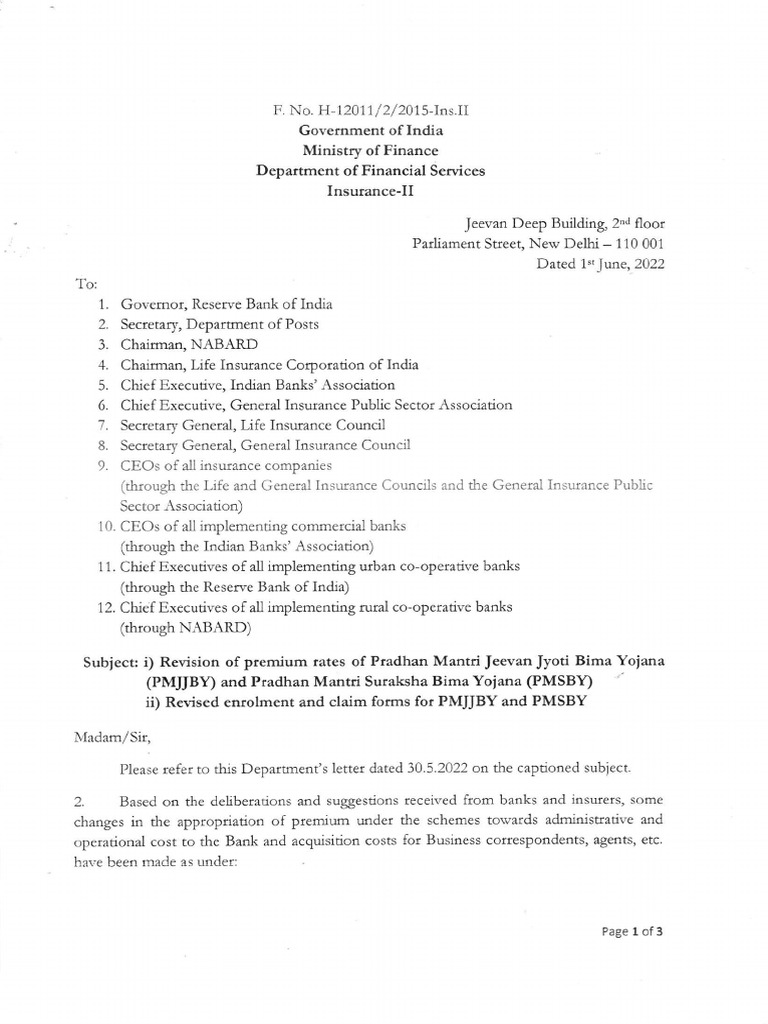 PMJJBY Revised Rules and Forms Update | PDF | Reserve Bank Of India ...