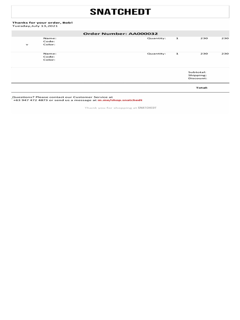 Order Confirmation Template | PDF