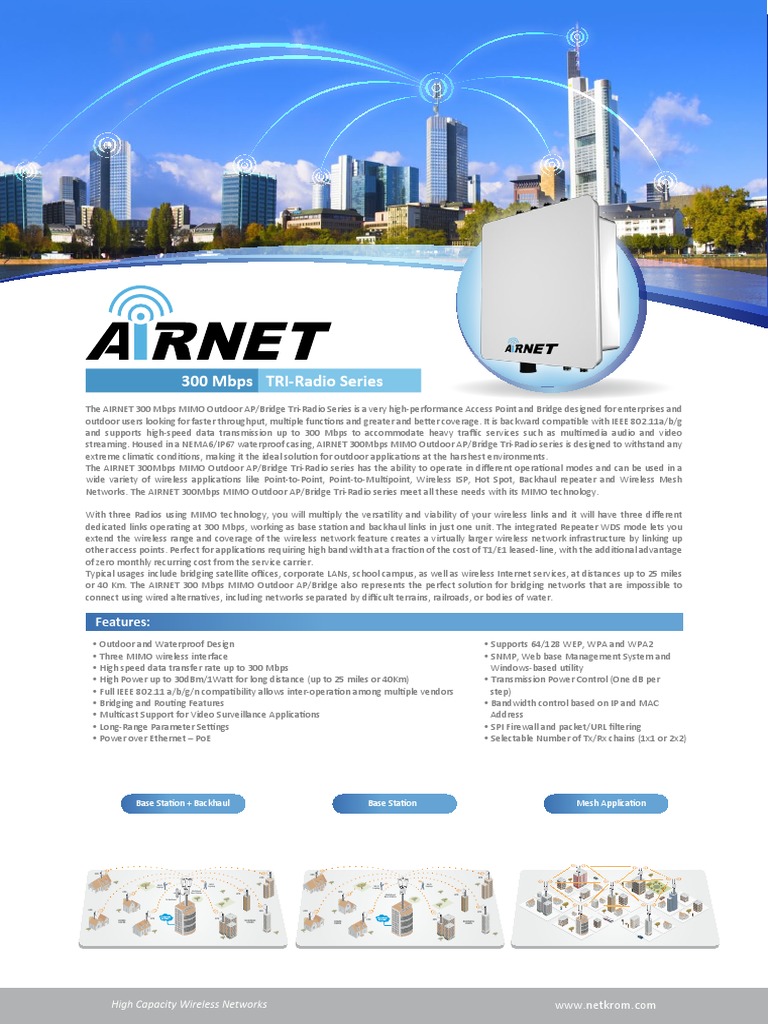Datasheet AIRNET 300Mb 802.11nabg MIMO Outdoor AP-Bridge Tri-RS ...