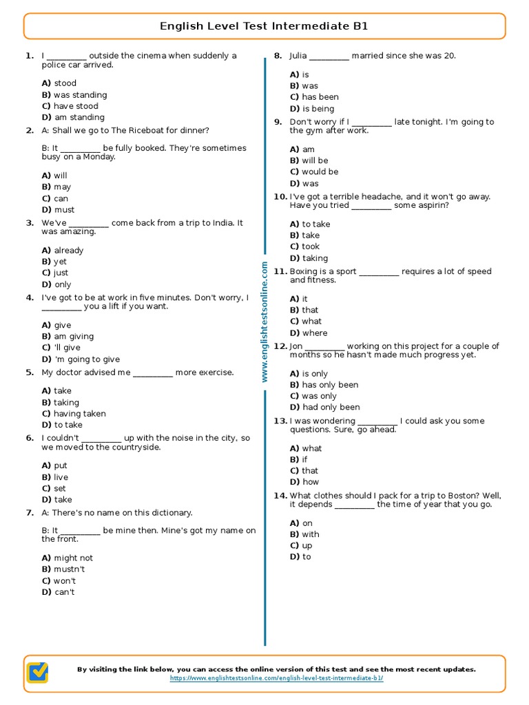 545 - English Level Test Intermediate b1 | PDF