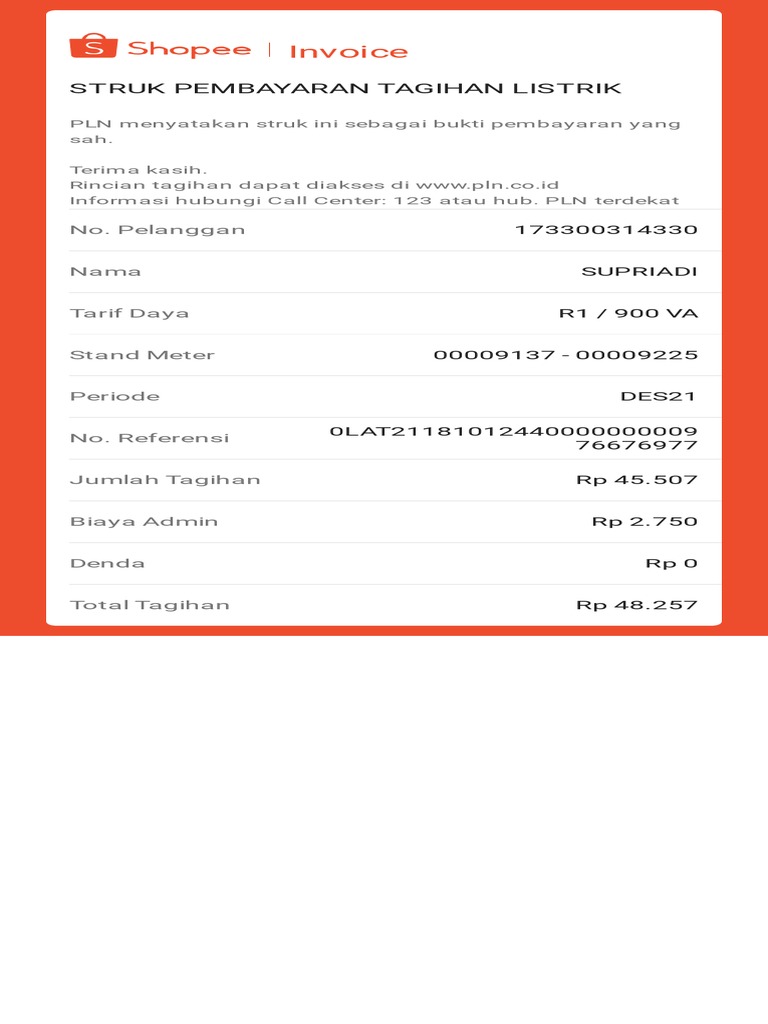 Invoice: Struk Pembayaran Tagihan Listrik | PDF
